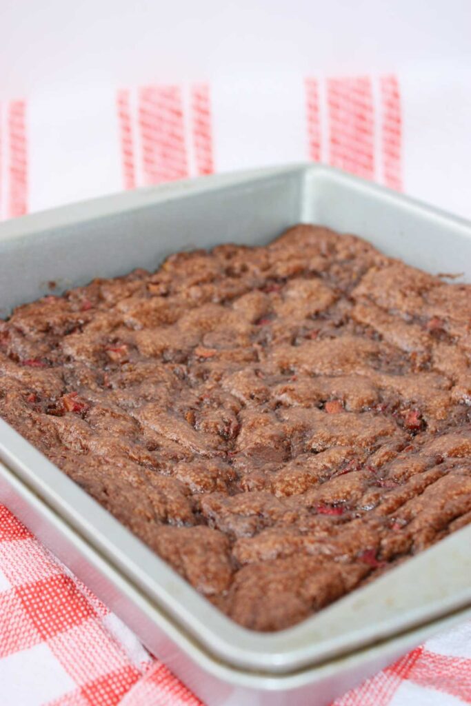 Chocolate Rhubarb Brownies - Gluten Free - Kiss Gluten Goodbye
